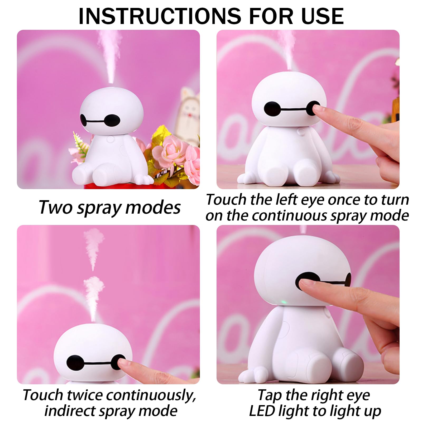INVODA Humidifiers Portable Small Cool Mist Humidifiers Mini USB Personal Desktop Humidifiers for Travel, Car, Office Room, Bedroom (White)