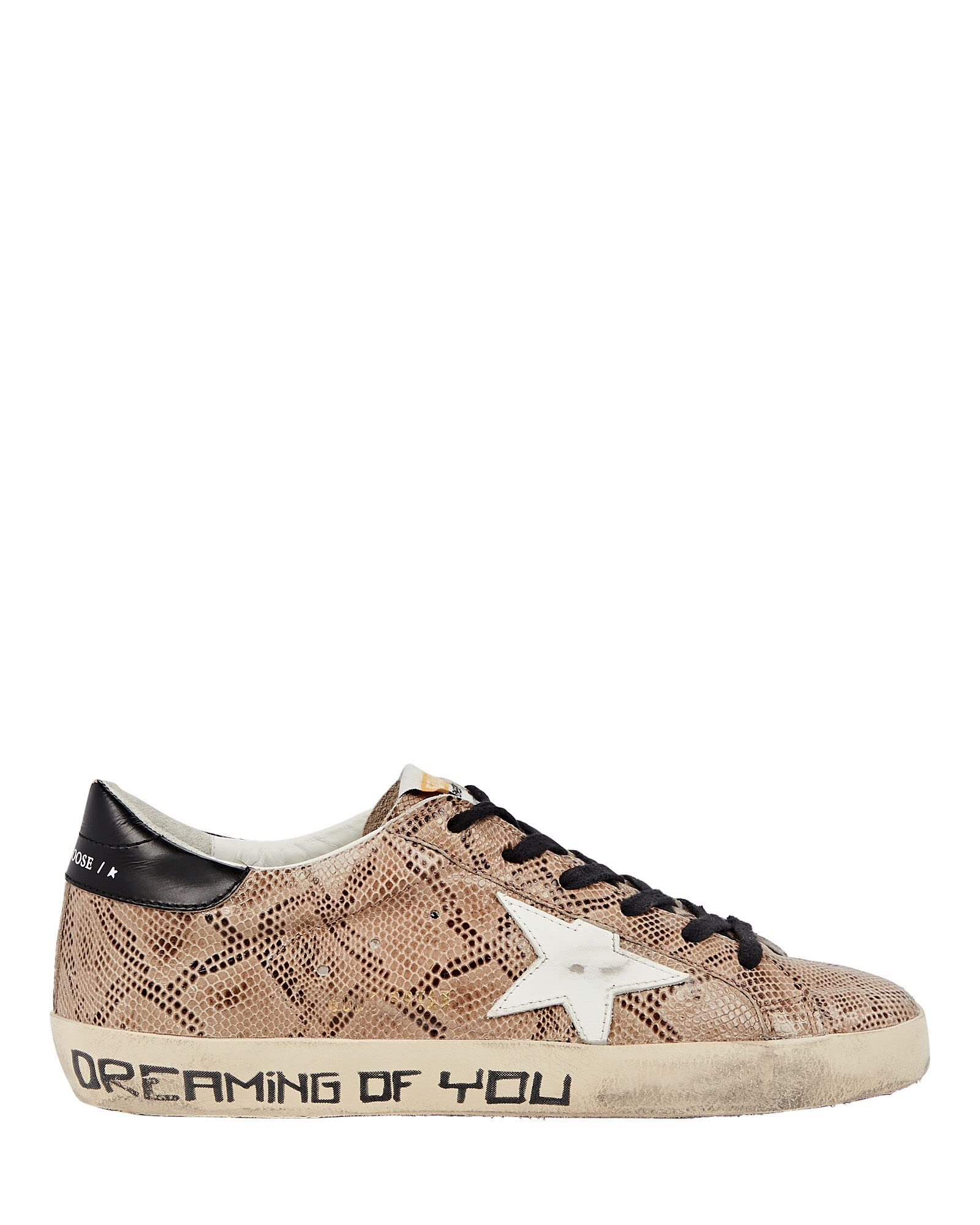 Golden Goose Super-Star Snake Printed Leather Upper Leather Star and Shiny Leather Heel Signature Foxing Womens Distressed Sneakers - 37 Brown