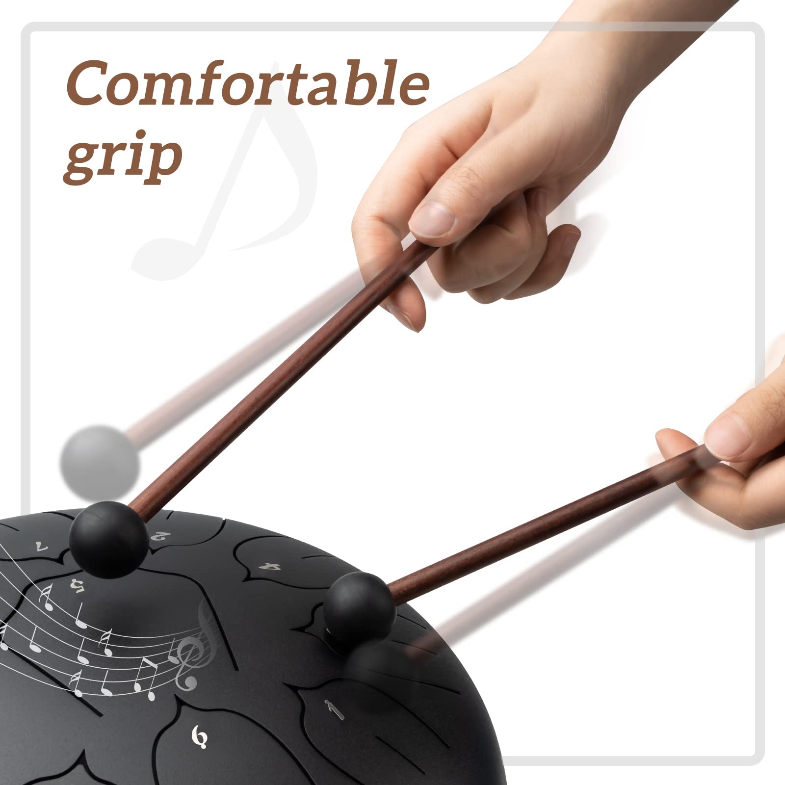 INMAKER Wooden Drum Mallets percussion one Pair for Steel Tongue Drum Hang Pan Drum