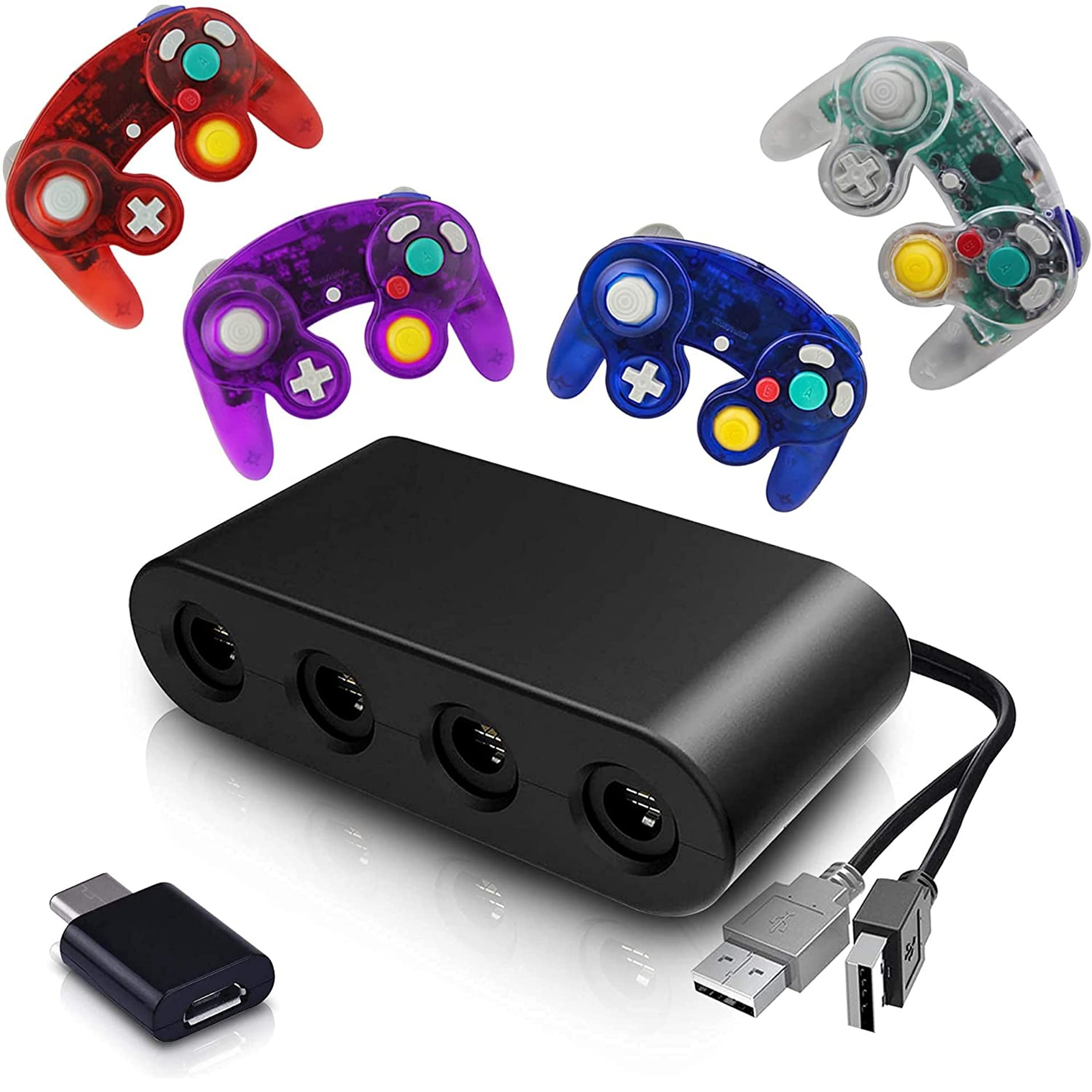 HEARNOX Switch OLED Gamecube Controller Bundle - with 4 Extension Cords 4 Joycon Grips