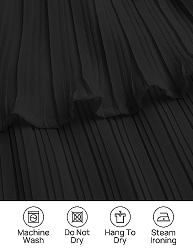 ZESICA Women's 2023 Long Sleeve Crew Neck Ruffle Tiered Layered Chiffon Flowy Swing Long Midi Dress,Black,Large