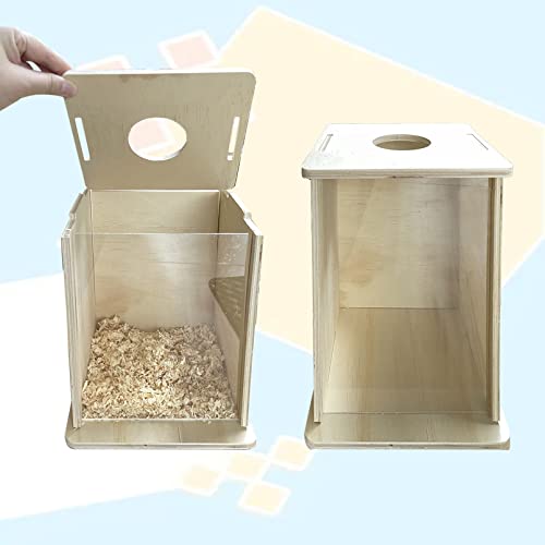 Wooden Hamster Hideout & Exploration House Hamster Sand Bath Container Small Animal Digging Box with Acrylic Transparent Board for Hamsters Mice