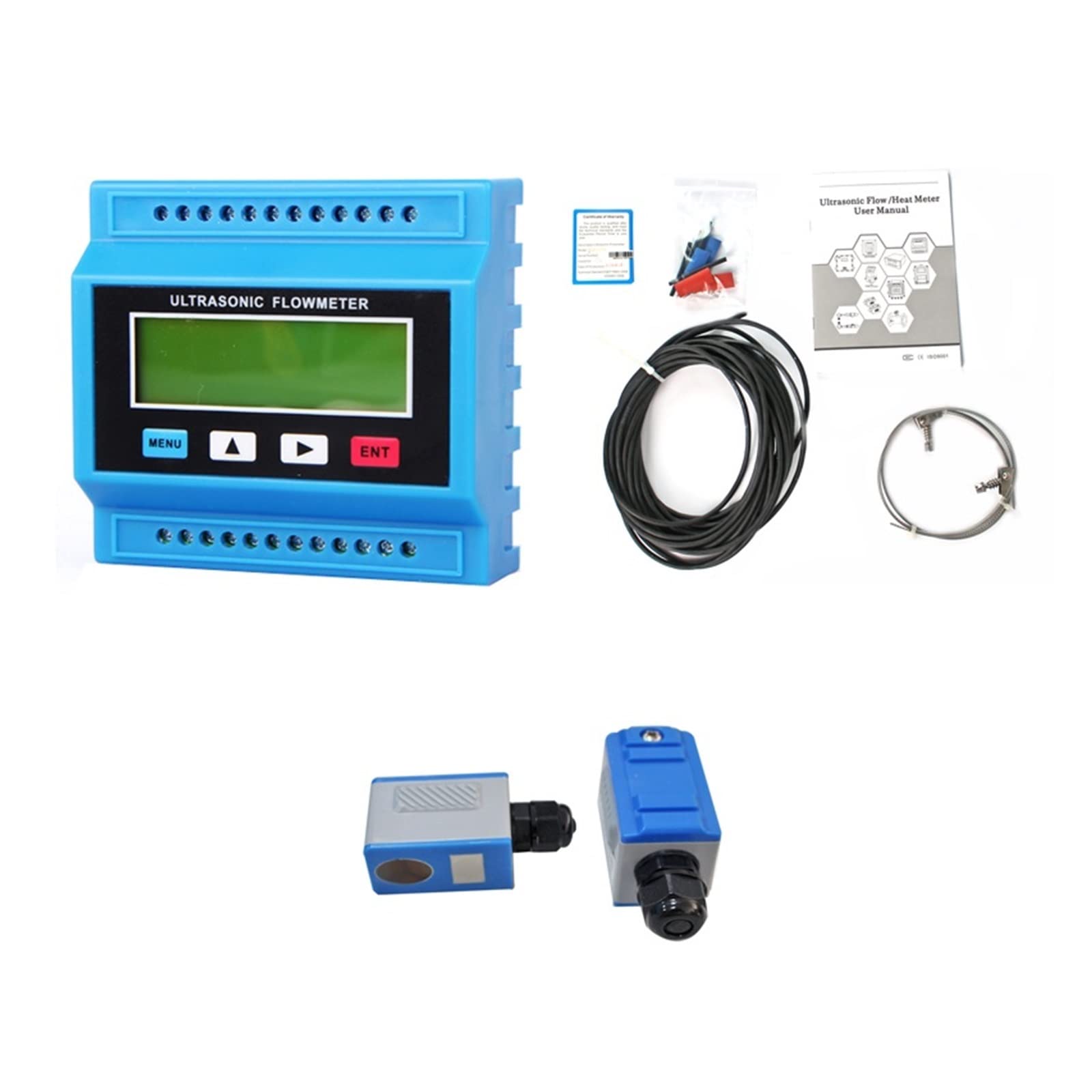 QYTEC Hose Timer Clamp Sensor Liquid Digital Ultrasonic Flowmeter TUF-2000M Wall Mounted Module Water Flow Meter Transducer TS-2/TM-1-HT Water Timer (Color : Host Plus TS-2 TM-1, Size : Blue)