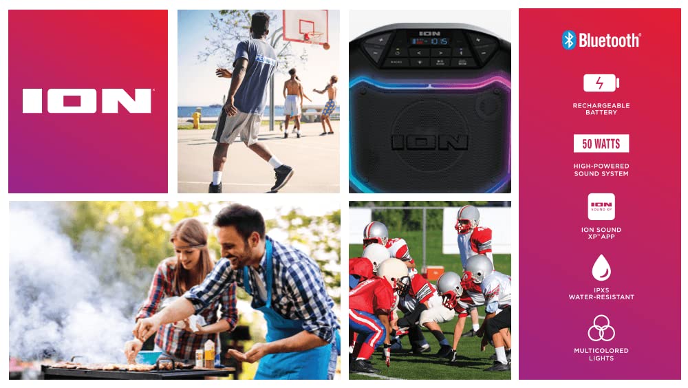 ION Audio iPA127 Game Day Party | Wireless Rechargeable Speaker System with Lights