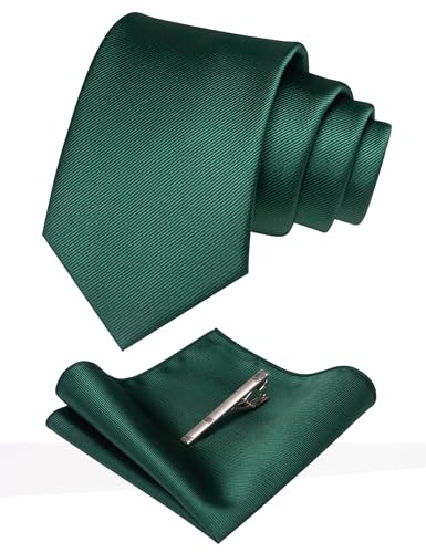 JEMYGINS Green Formal Necktie and Pocket Square, Hankerchief and Tie Bar Clip Sets for Men