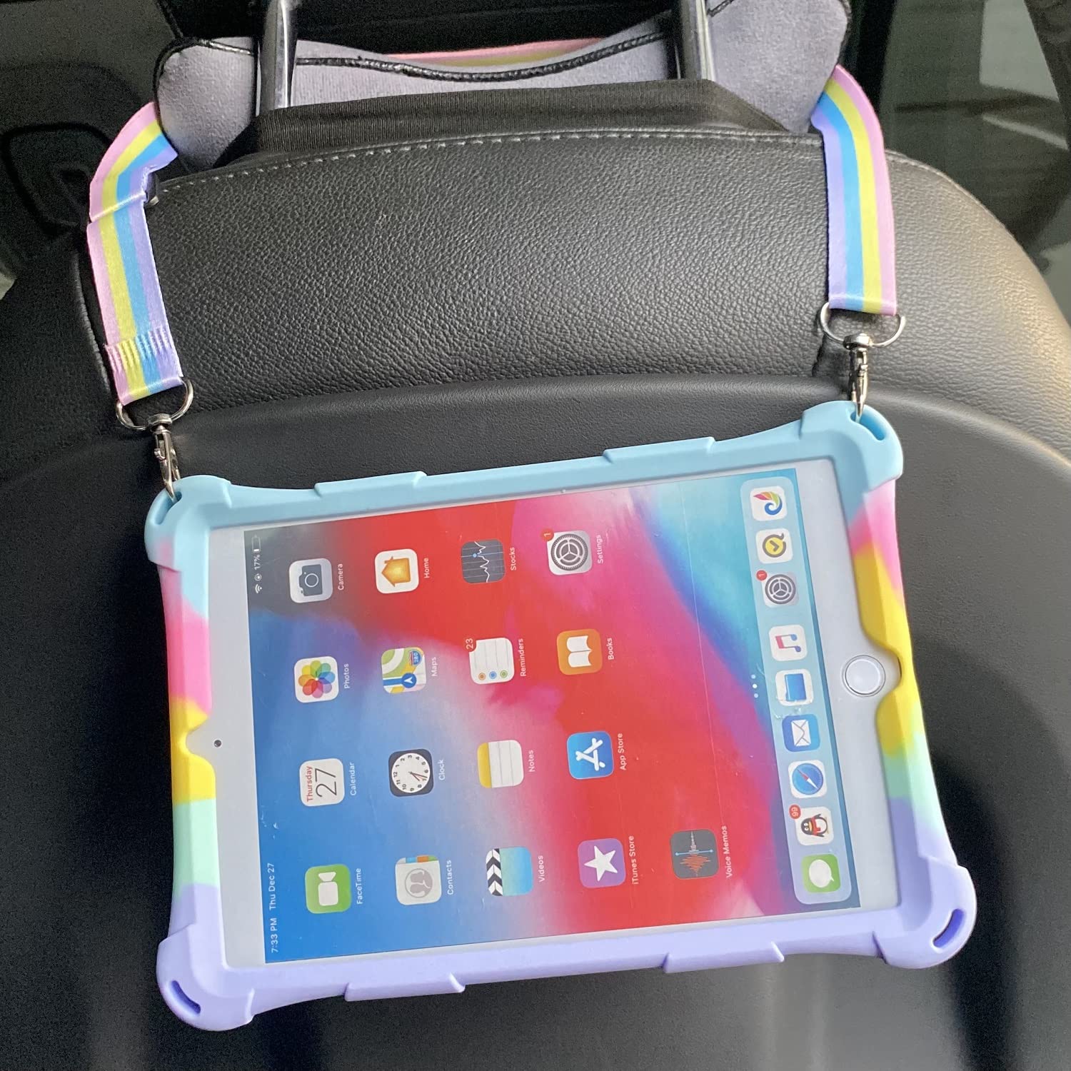 IPad Mini 5 4 3 2 1 Case 7.9 inch, UFAINEI Cute Silicone Cases for Apple IPad Mini 12345 Protective Cases with Pencil Holder Kickstand and Detachable Shoulder Strap-Rainbow Blue