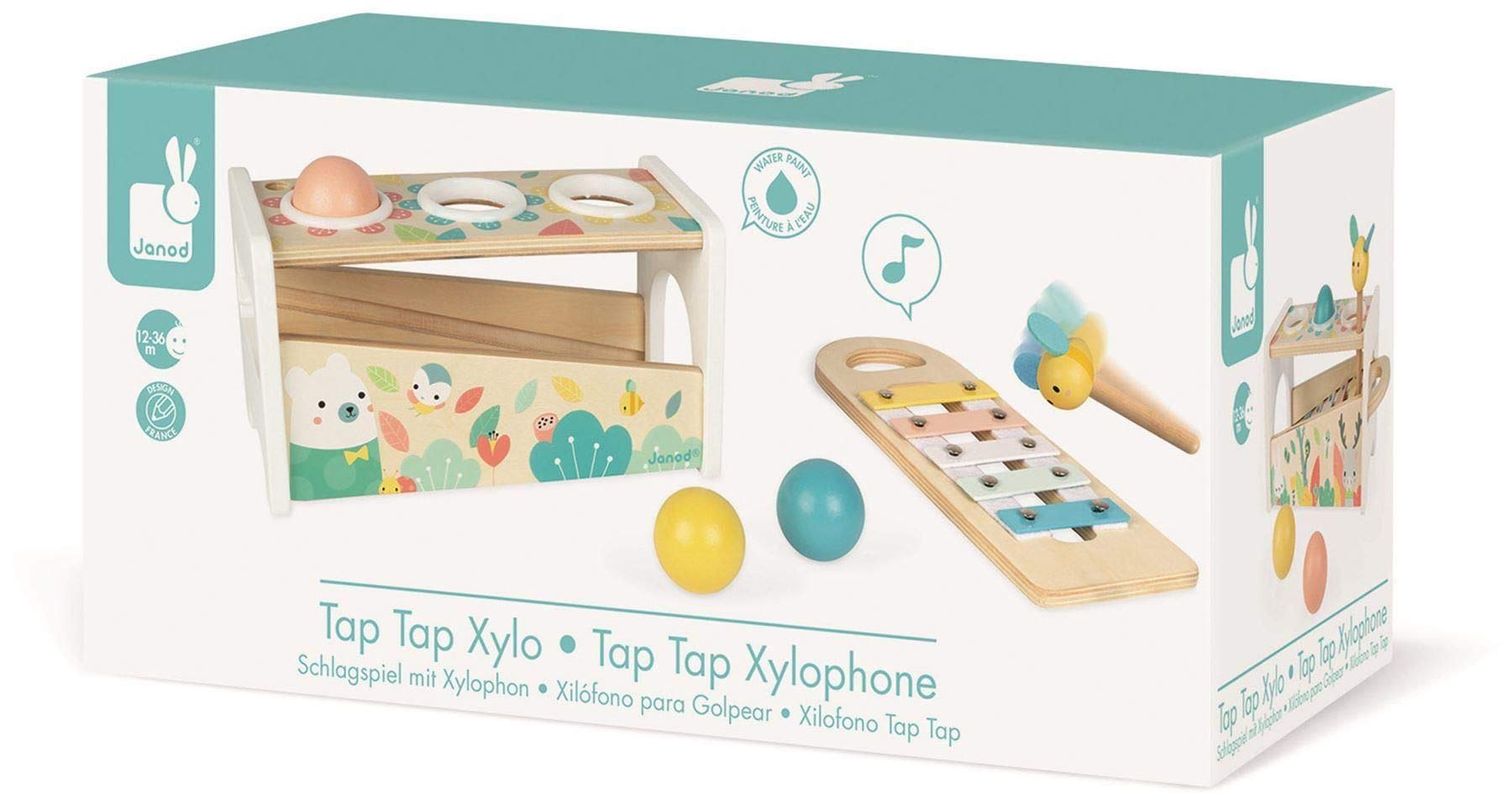 Janod Pure Tap Tap Xylophone Pure 2-in-1 Early Learning Toy - Ages 12 Months+ - J05155