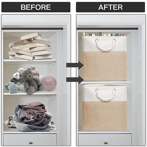 Hylarios Fabric Storage Baskets for Shelves 3 Pack, Storage Bins with Handles for Organizing Foldable Storage Bins for Toys, Clothes, Closet Large Storage Bins 17x12x15inches