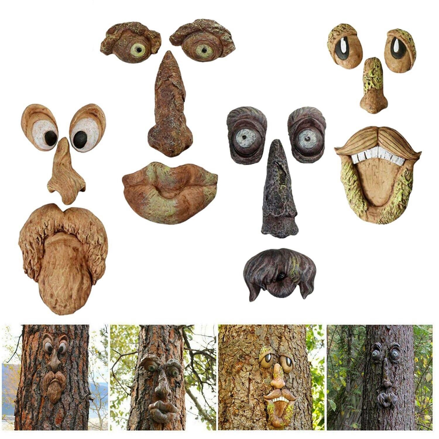 INNOLITES Tree Faces Decor Outdoor, Tree Face Statues Old Man Tree Hugger Bark Ghost Face Decoration Funny Yard Art, Tree Decor Outdoor for Halloween Easter Garden Creative Props (ABCD)