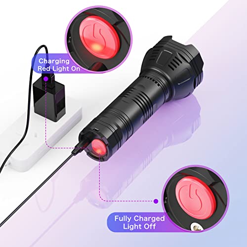 UV Flashlights 51 LED 365-395nm Black Light Flashlite, Rechargeable Blacklight for Pet Urine Detection,Resin Curing,Dry Stains,Bed Bug,Scorpion, Dog/Cat Urine Detector Light Match with Odor Eliminator