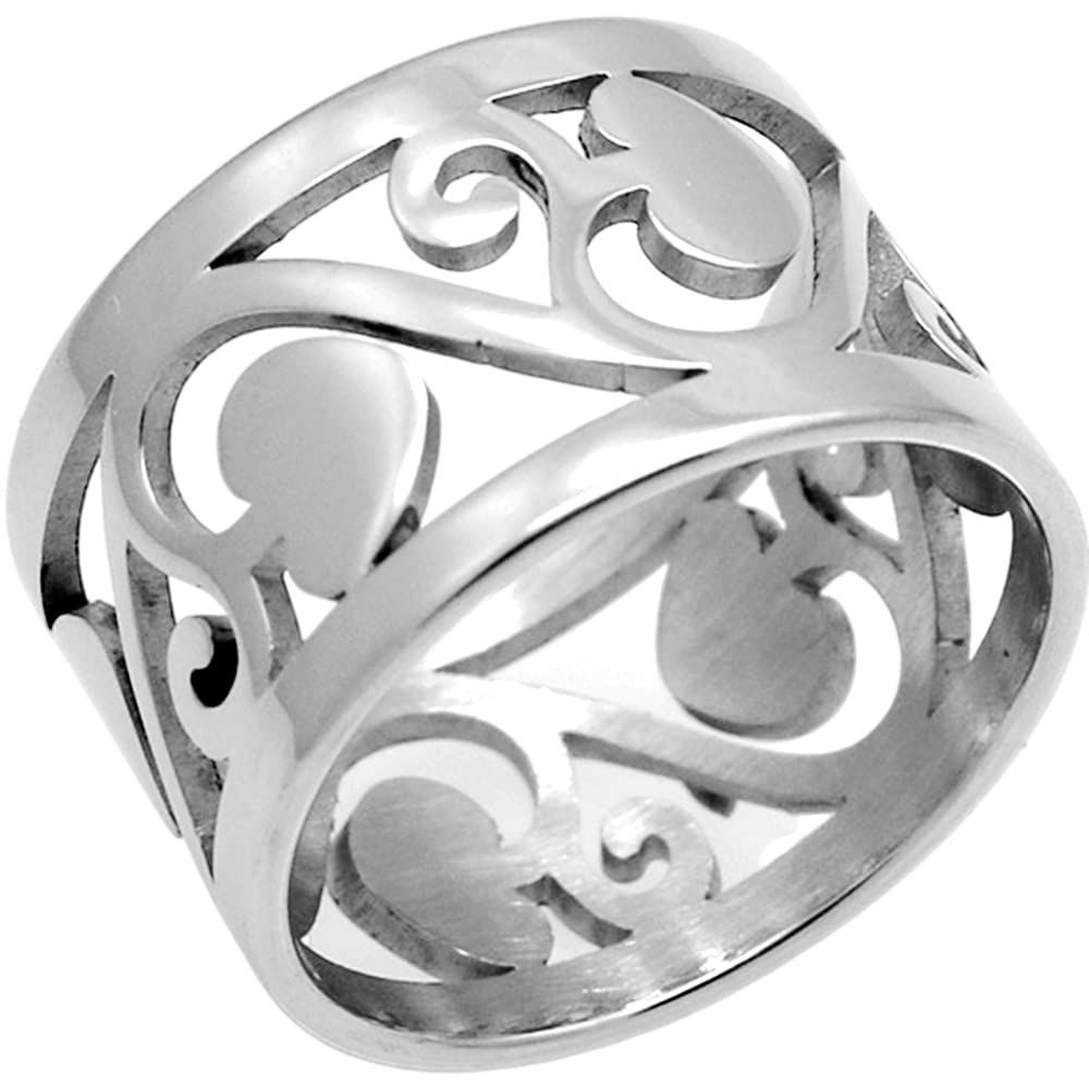Jude Jewelers Stainless Steel Heart Shaped Wedding Engagement Anniversary Promise Statement Cocktail Party Band Style Ring (Silver, 9)