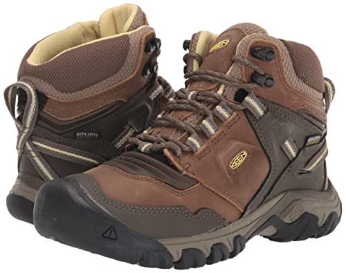 KEEN Women's Ridge Flex Mid Height Waterproof Hiking Boots, Safari/Custard, 8