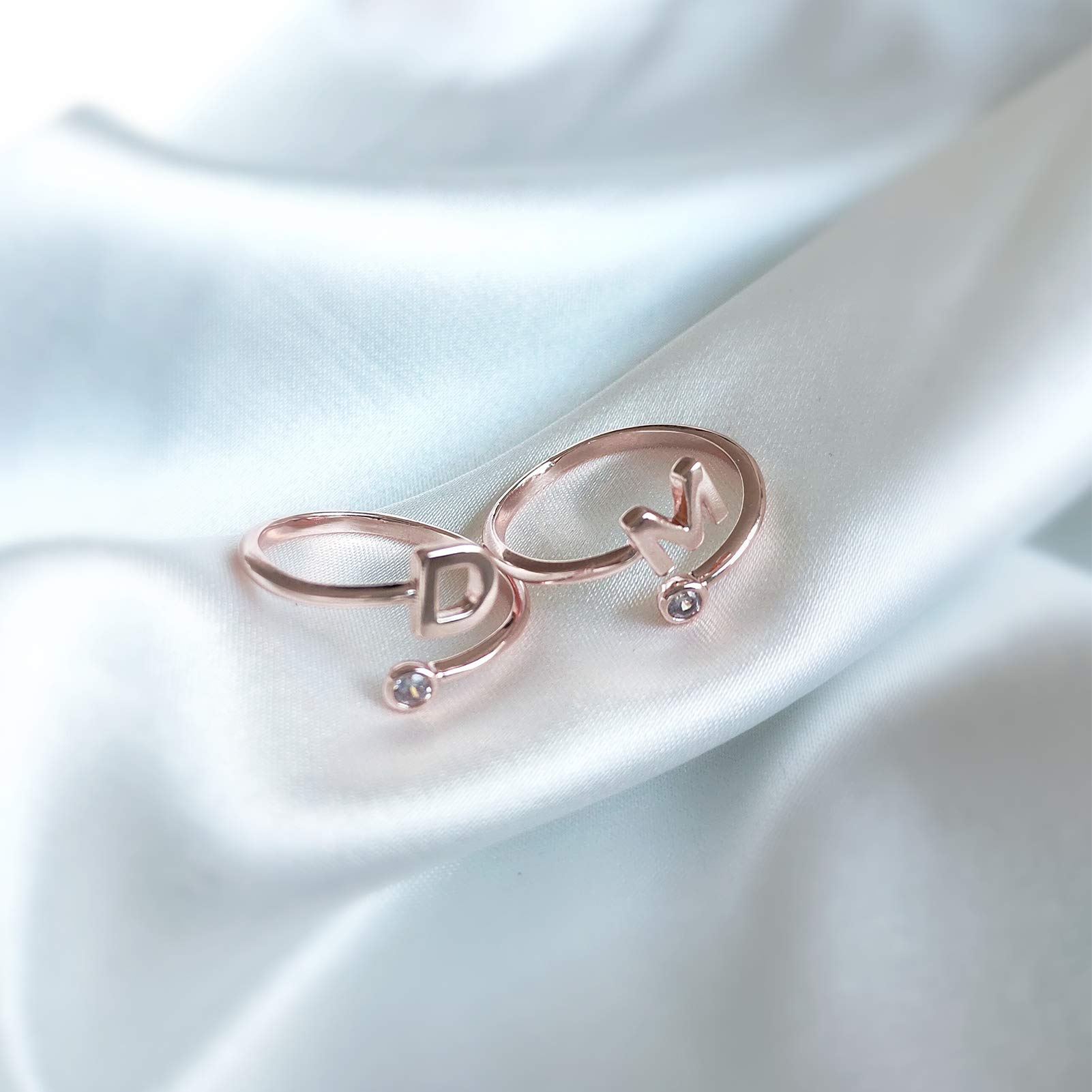 HUASAI Ross Gold Initial Ring for Women Adjustable 26 Stackable Alphabet Rings with Initial Name Knuckle Ring for Bridesmaid Gift(M)