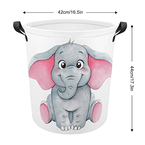 Watercolor Animals Waterproof Laundry Baskets Elephant Panda Hippo Collapsible Laundry Hamper with Handles Large Round Toy Bin for Dirty Clothes,Kids Toys,Bedroom,Bathroom