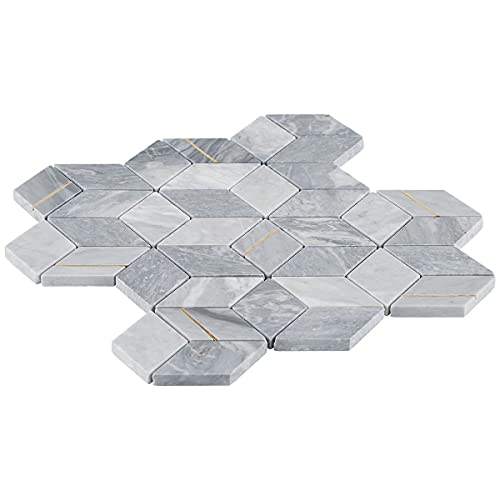 Ivy Hill Tile Utopia Bardiglio 13.58 in. x 11.73 in. Polished Marble and Brass Backsplash, Kitchen, Bathroom Wall Mosaic Tile (1.11 Sq. Ft. Sheet)