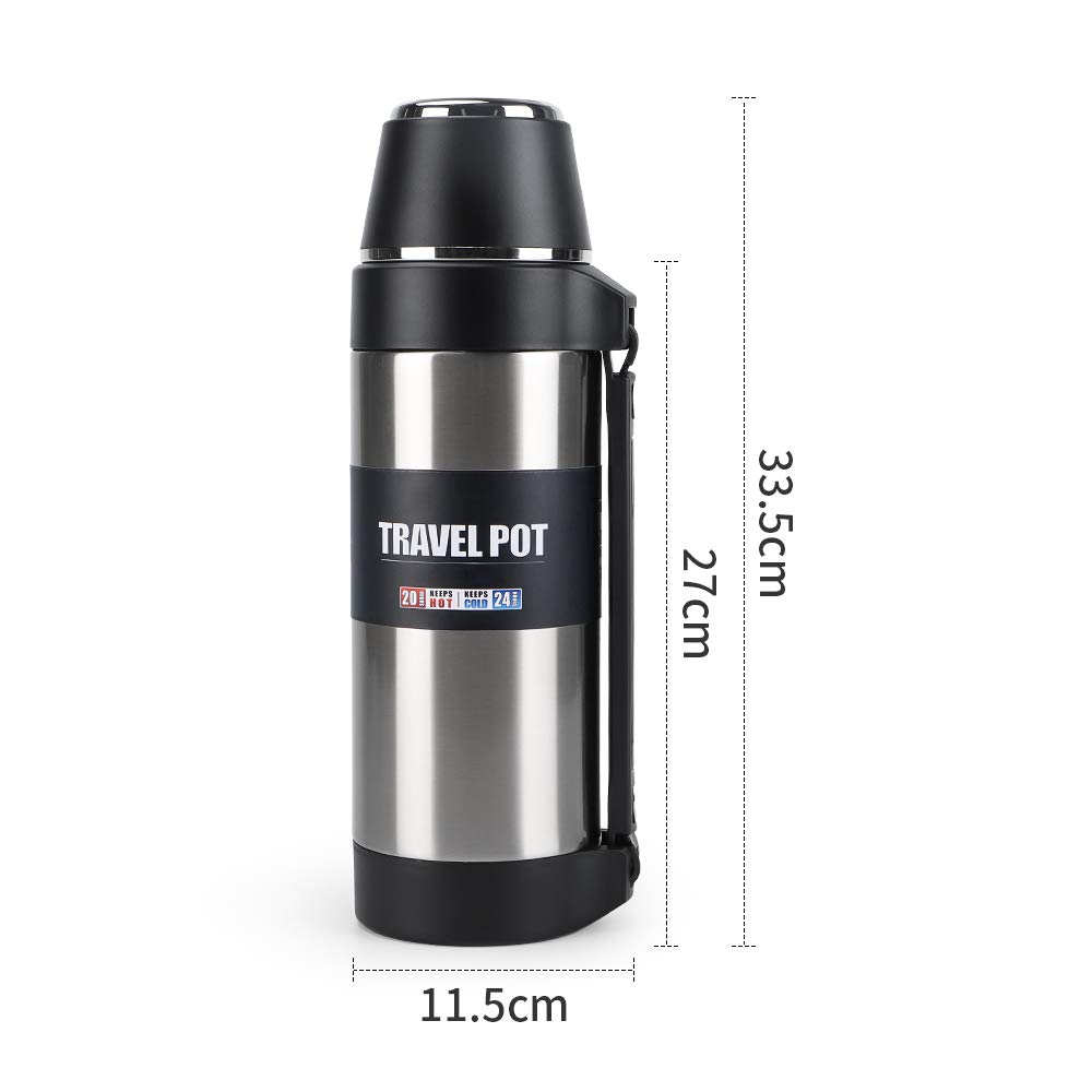 MUCR Stainless Steel Thermoses with Cup β 53 oz Double-Wall Vacuum Insulated Water Bottle for Travel β Large Coffee Thermoses with Handle β Keeps Liquid Hot or Cold, Leak Resistant,Silver