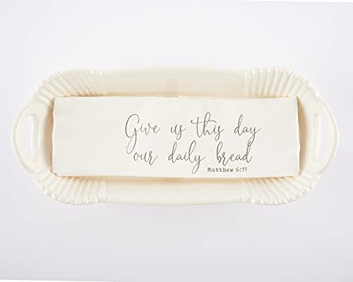 Mud Pie Blessings Bread Bowl and Towel Set, White, Small