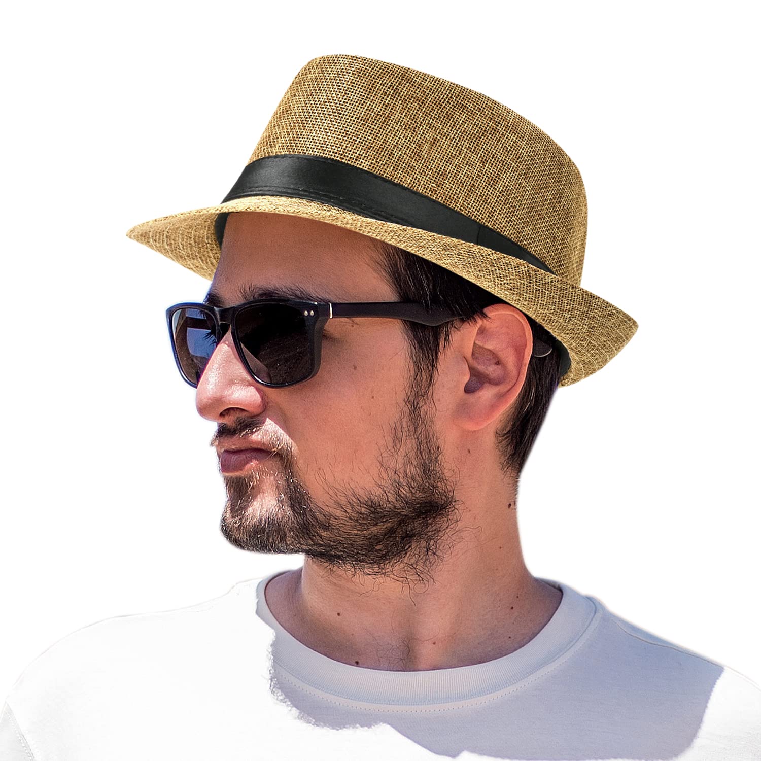Men Wide Brim Straw Hat,Man Summer Beach Fedora Sun Hat UPF50+, Sun - Protected Straw Hats for Men Khaki