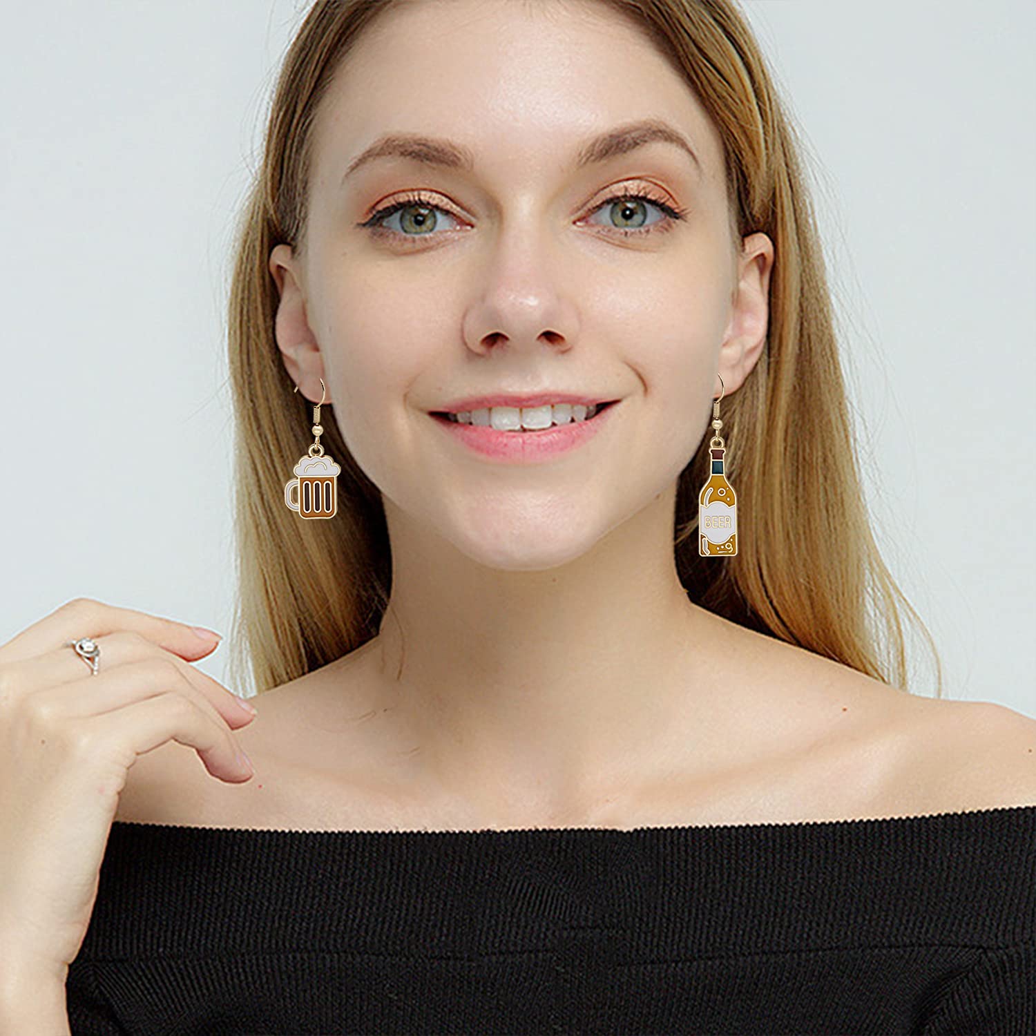 KaFu Cute Unique Beer Cup Bottle Dangle Drop Earrings Miniature Beer Earring Beer Drinker Gift For Her Beer Jewelry for Women Statement Jewelry (beer)