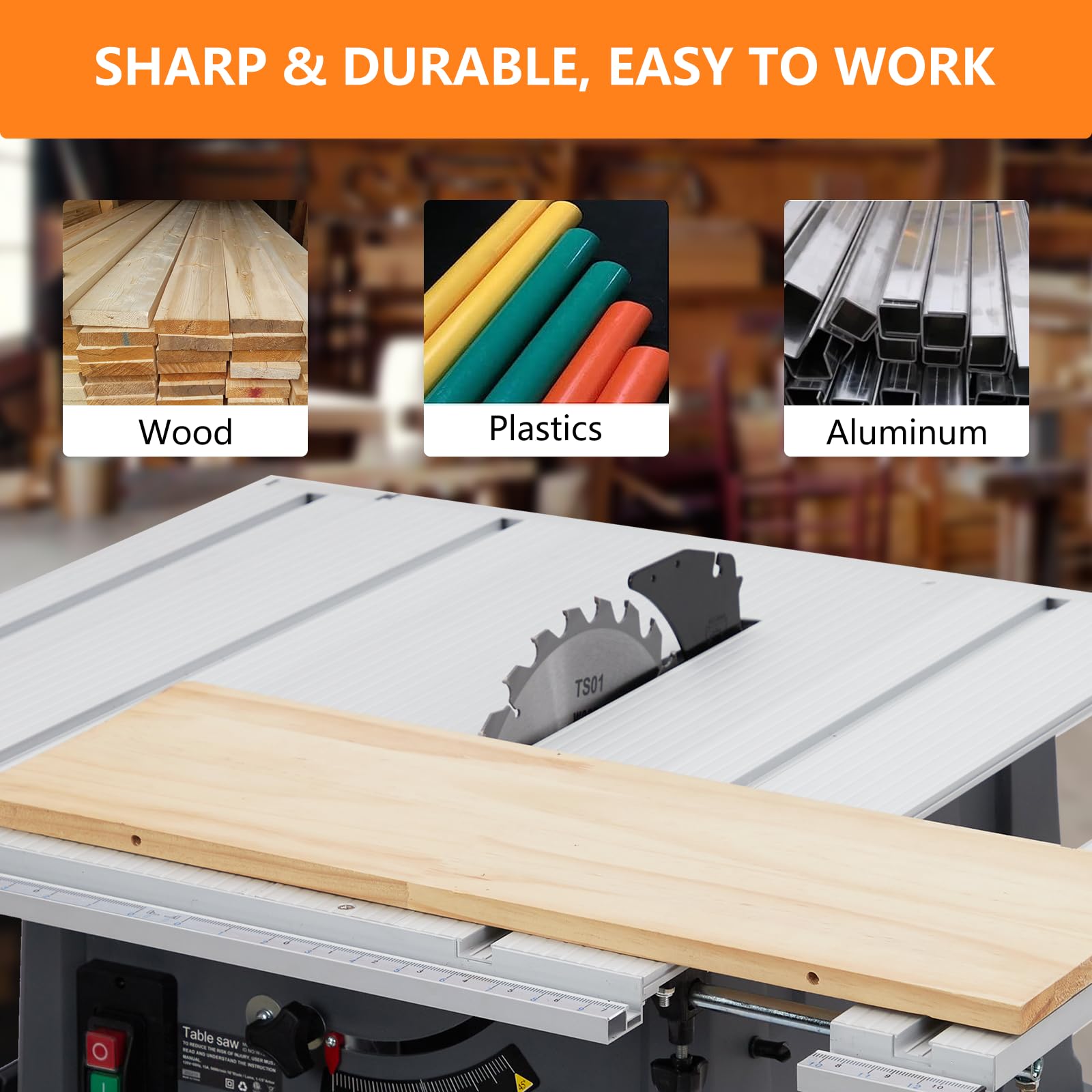 Table Saw, 10 Inch 15A Multifunctional Saw with Stand & Push Stick, 90° Cross Cut & 0-45° Bevel Cut, 5000RPM, Adjustable Blade Height for Woodworking, Grey