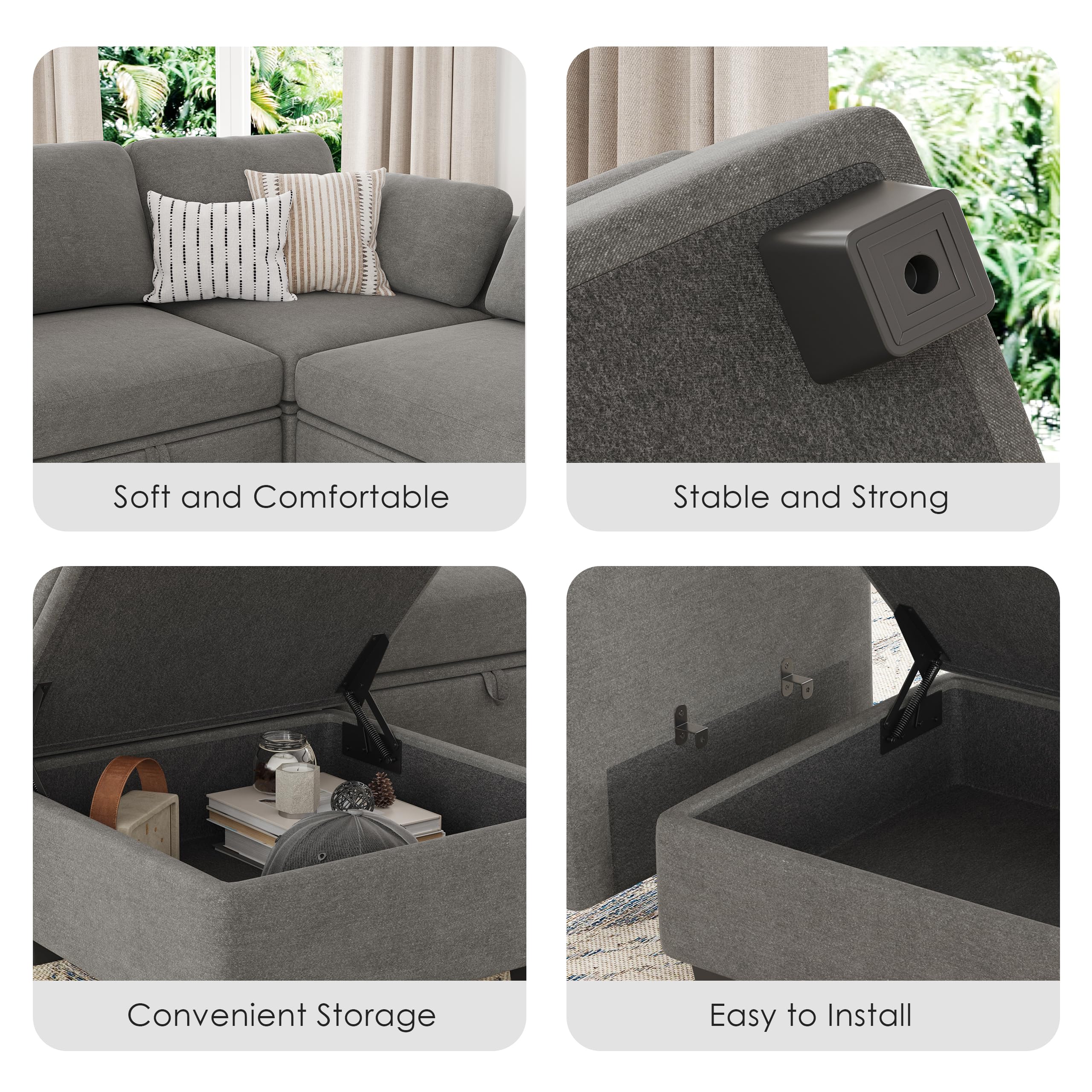 SOMEET Sectional Couch, Modular Sectional Sofa with Storage, U Shaped Sectional Couches for Living Room with Chaise, 6 Seats Convertible Sofa Bed Supportive with Adjustable Backrest 112", Blue Grey