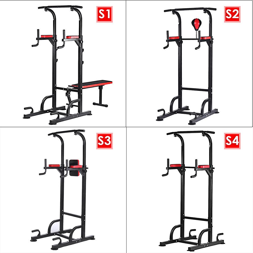 KDFJ Power Tower with Bench, Pull Up Bar Dip Station, Height Adjustable Pull Up Tower for Home Gym Strength Training Exercise Workout Equipment-S3