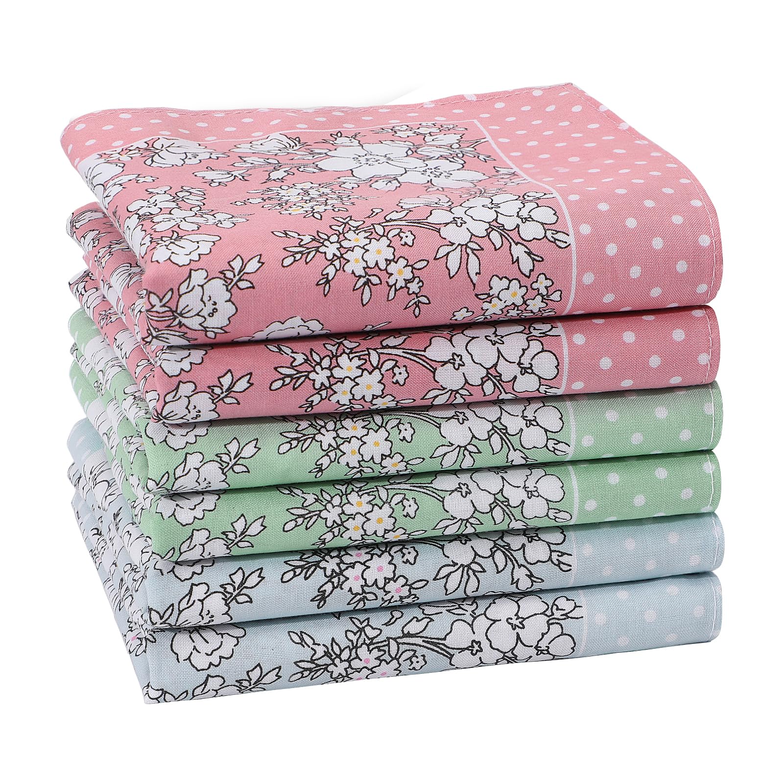HOULIFE Handkerchief for Women, Soft Cotton Floral Printing Handkerchiefs Ladies Women Hankies Assorted Color (Mixed 1-6pcs)