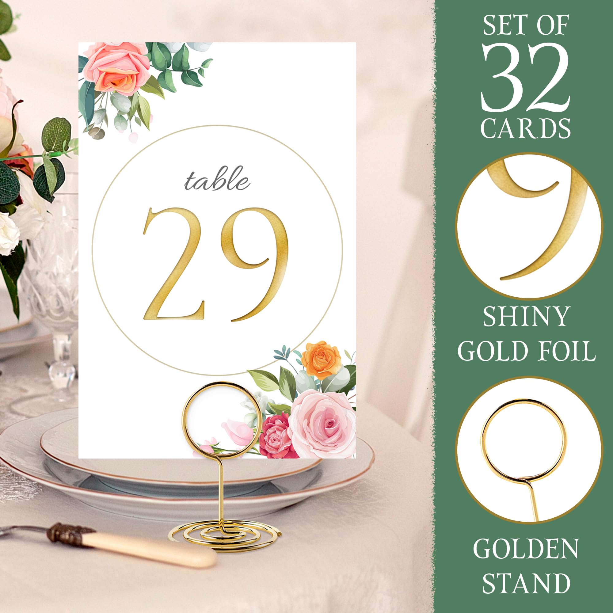 Table, Numbers, Cards 1-30 and Mini Table Numbers, Holders, Table, Numbers, Card for Wedding, Anniversary, Birthday, Party Table, Numbers, Cards Floral, Size 4'x6' Plus Head Table Card and Gift