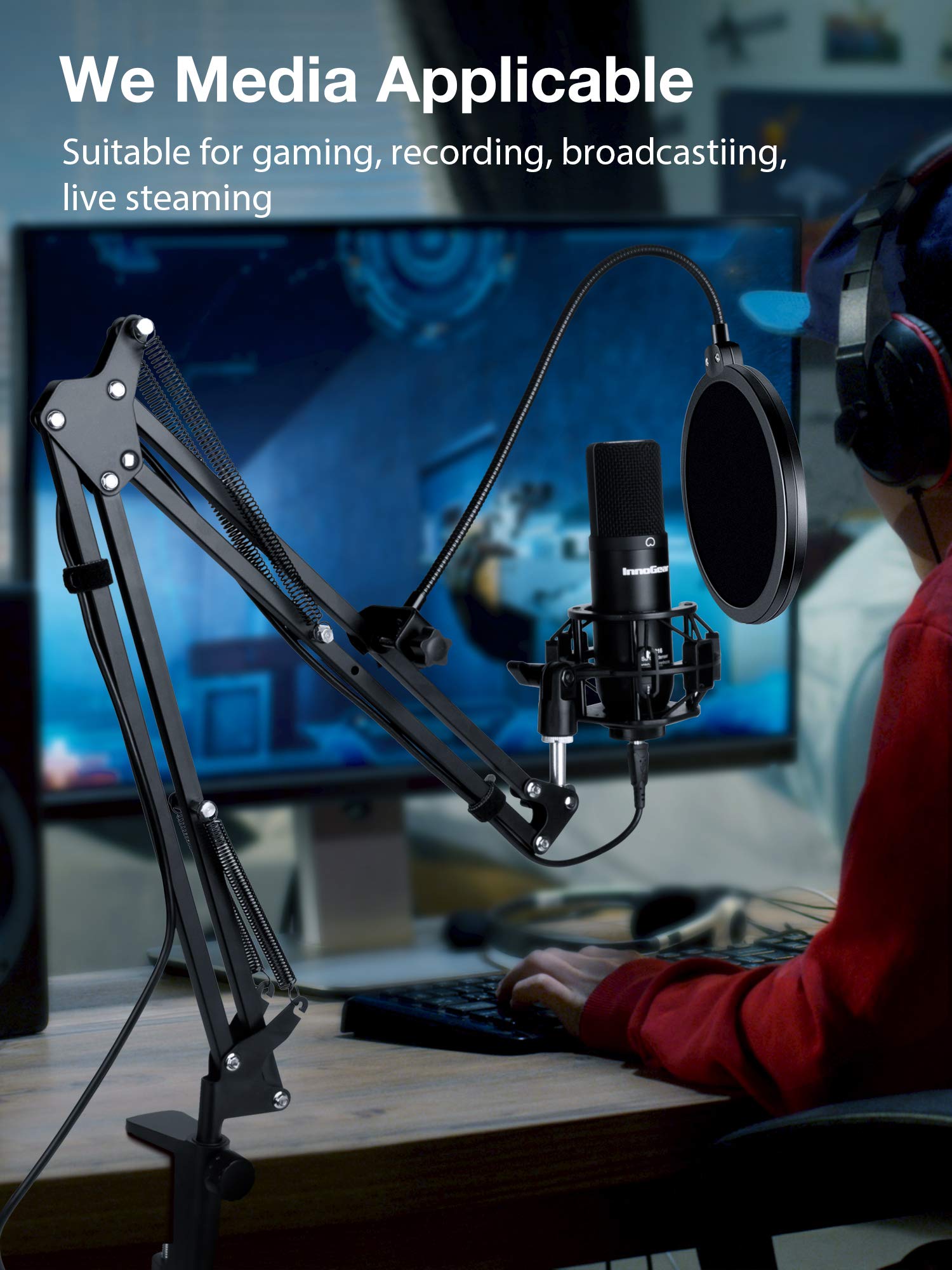 InnoGear USB Microphone, 192KHZ/24BIT Plug & Play PC Computer Professional Cardioid Mic with Mic Stand Shock Mount Pop Filter USB Cable for Studio Podcasting YouTube Gaming Streaming