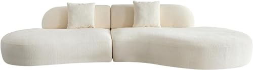 WAKEEPING 135" Oversized Modular Sofa with Chaise Longue,Minimalism Boucle Fabric Curved Sectional Couch,6 Seat Extra Deep Upholstered Couches with 2 Pillows for Living Room,Apartment,Office