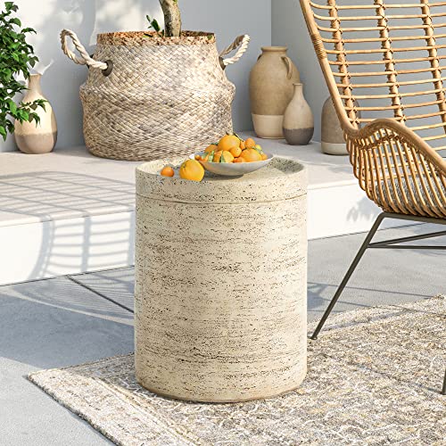 SUNBURY Concrete Side Table, Outdoor Side Table for Patio, 14" Outdoor Accent Table Patio Round Side Table End Table, Ceramic Side Table Garden Stool Log Table