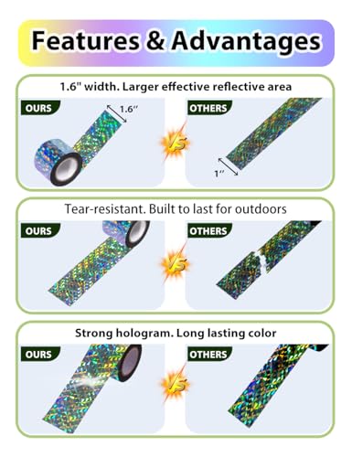 Reflective Bird Tape, 330ft x 1.6in Bird Scare Tape Dual-Sided Bird Flash Tape Bird for Outside, Gardens, Orchards - by dukclyn
