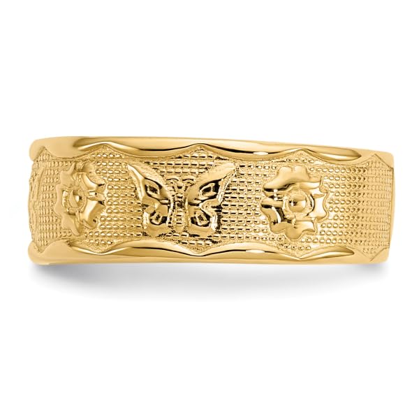 IceCarats 14K Yellow Gold Flower Butterfly Wings Adjustable Toe Ring Open Midi Band Summer Beach Jewelry