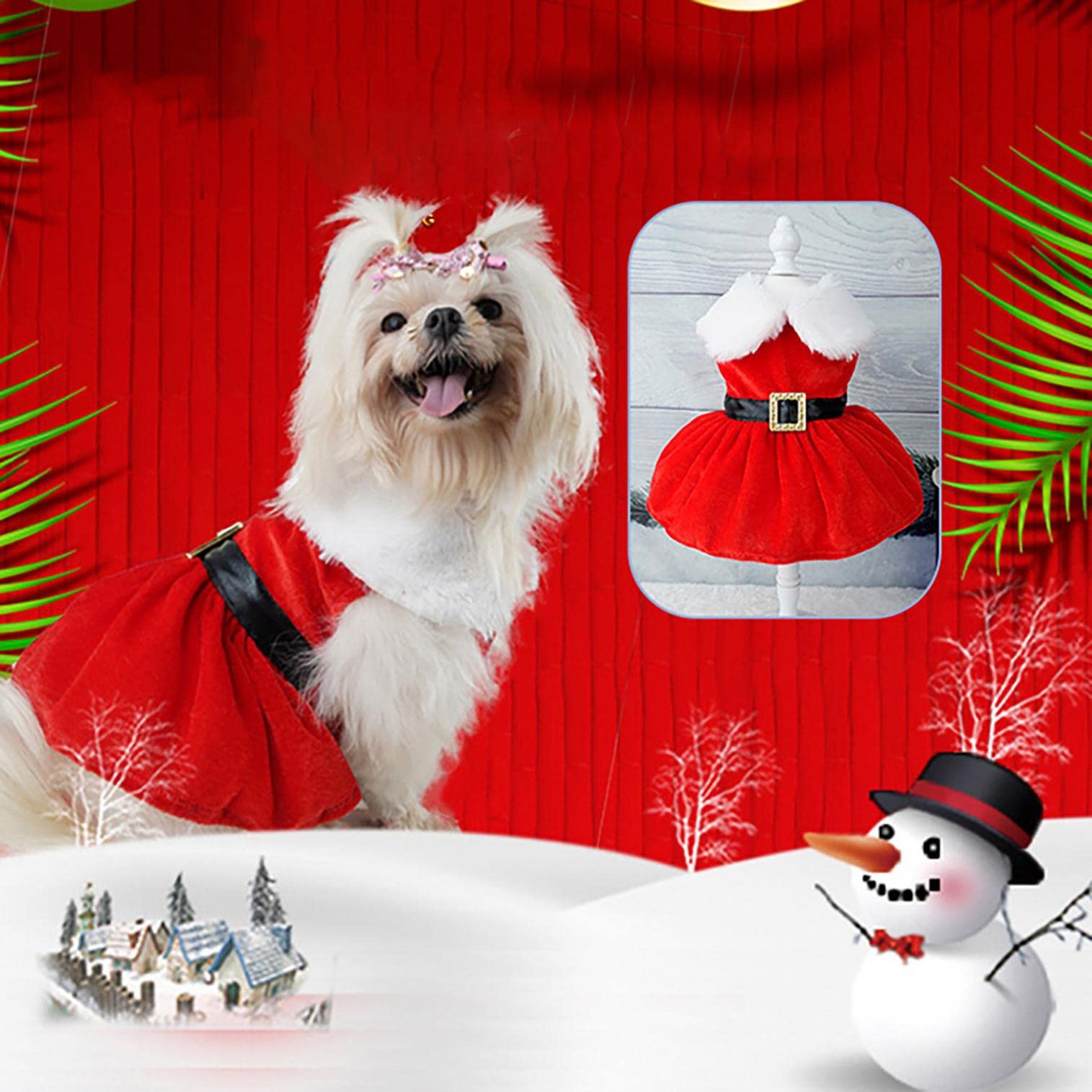 Wouke Christmas Dog Dresses for Pet Clothes Cat Vest Dresses Apparel Lightweight Velvet Red (Small, Red #C)