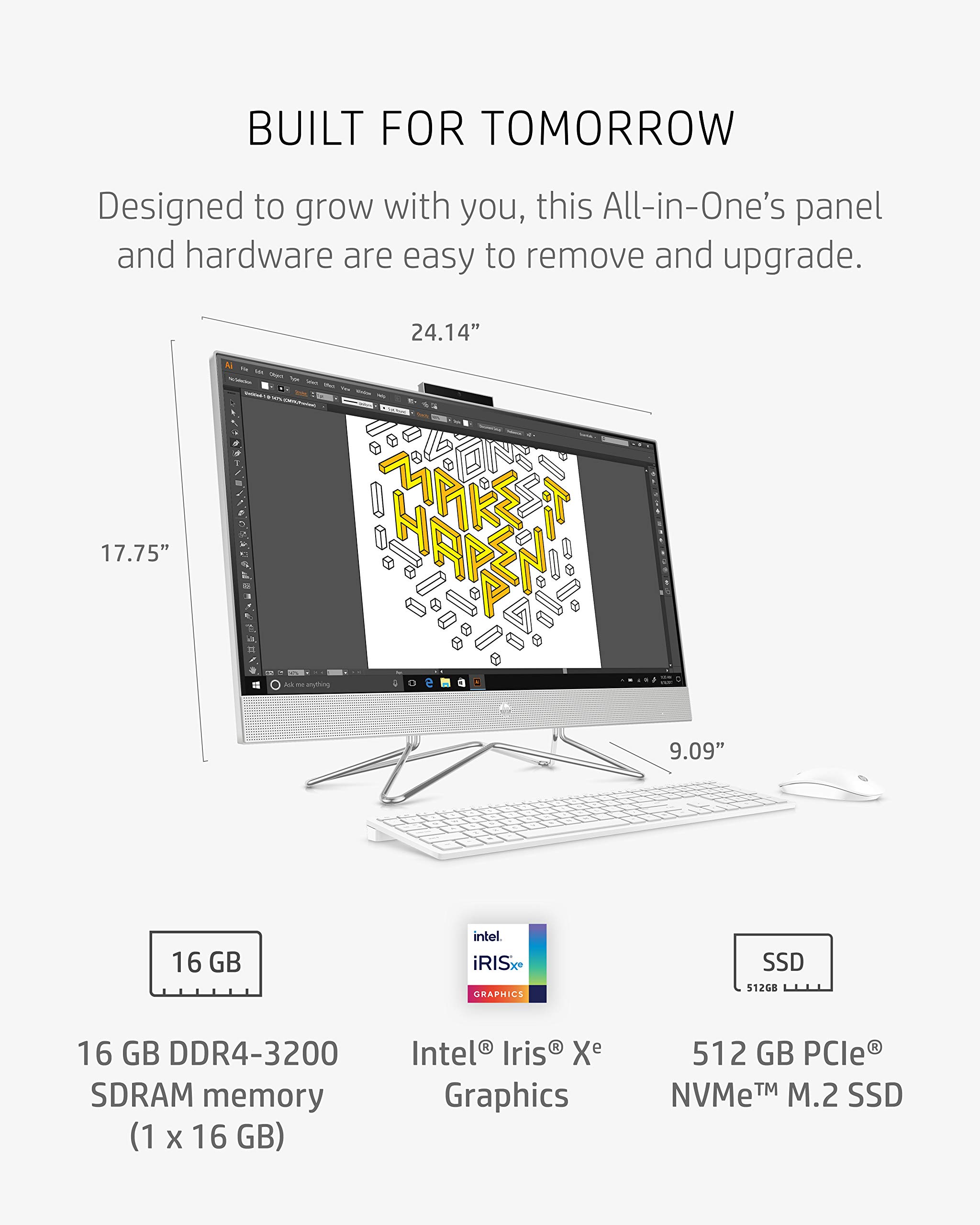 HP 27 All-in-One PC, 11th Gen Intel Core i7-1165G7 Processor, 16 GB RAM, 512 GB SSD, 27" Full HD Touchscreen, Windows 10 Home, Wireless Mouse & Keyboard, Dual-Array Mic, 1080p Webcam (27-DP1280, 2020)
