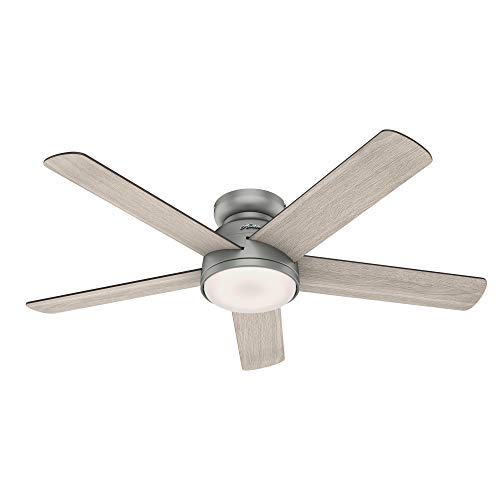 Hunter Fan Company 59483 Hunter Romulus Indoor Low Profile WiFi Ceiling Fan with LED Light and Remote Control, 54, Matte Silver Finish