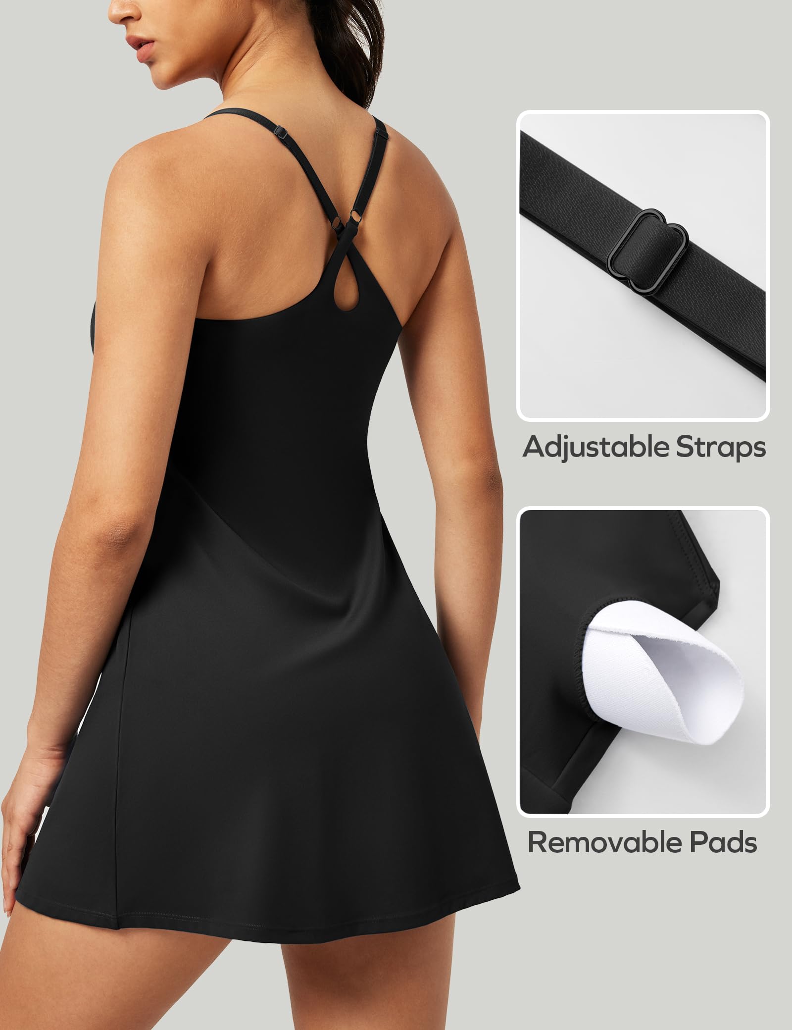 IUGA Tennis Dress for Women Athletic Dress with Built-in Shorts & Bra Womens Workout Golf Exercise Dresses Black