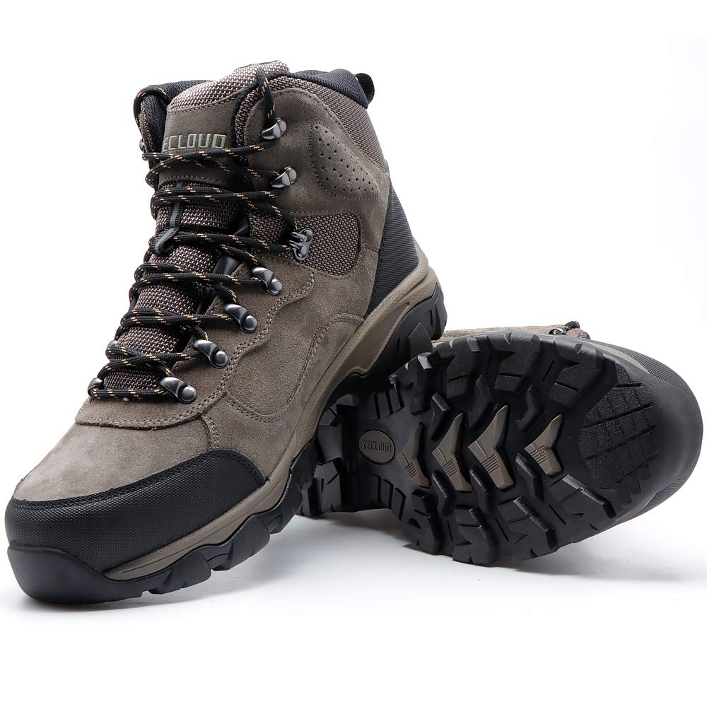 Kecloud Men's Suede Waterproof Hiking Boots Mid Ankle Leather Hiker Boots, Lightweight, Non Slip, Soft Toe (Taupe, Size 9)