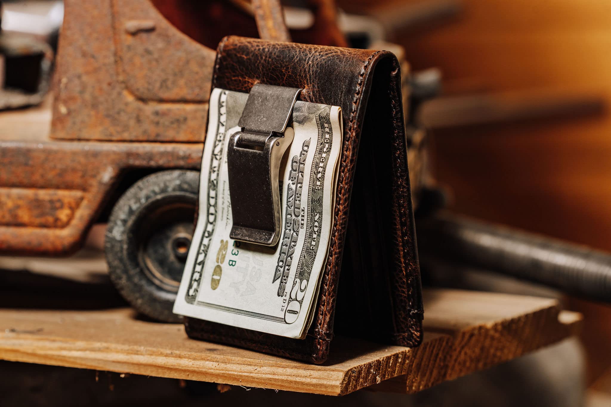 House of Jack Co. DEACON Bifold Front Pocket Wallet | Slim Money Clip Wallet For Men | Exterior ID Window | Full Grain Leather Men's Wallet