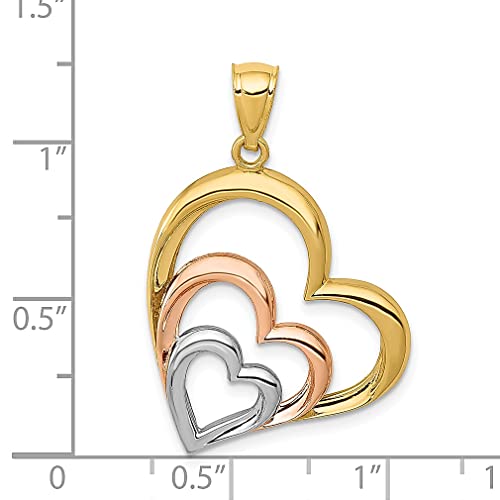 IceCarats 14K Two Tone Gold White 3 Heart Necklace Love Pendant Charm 32mm x 20mm Only