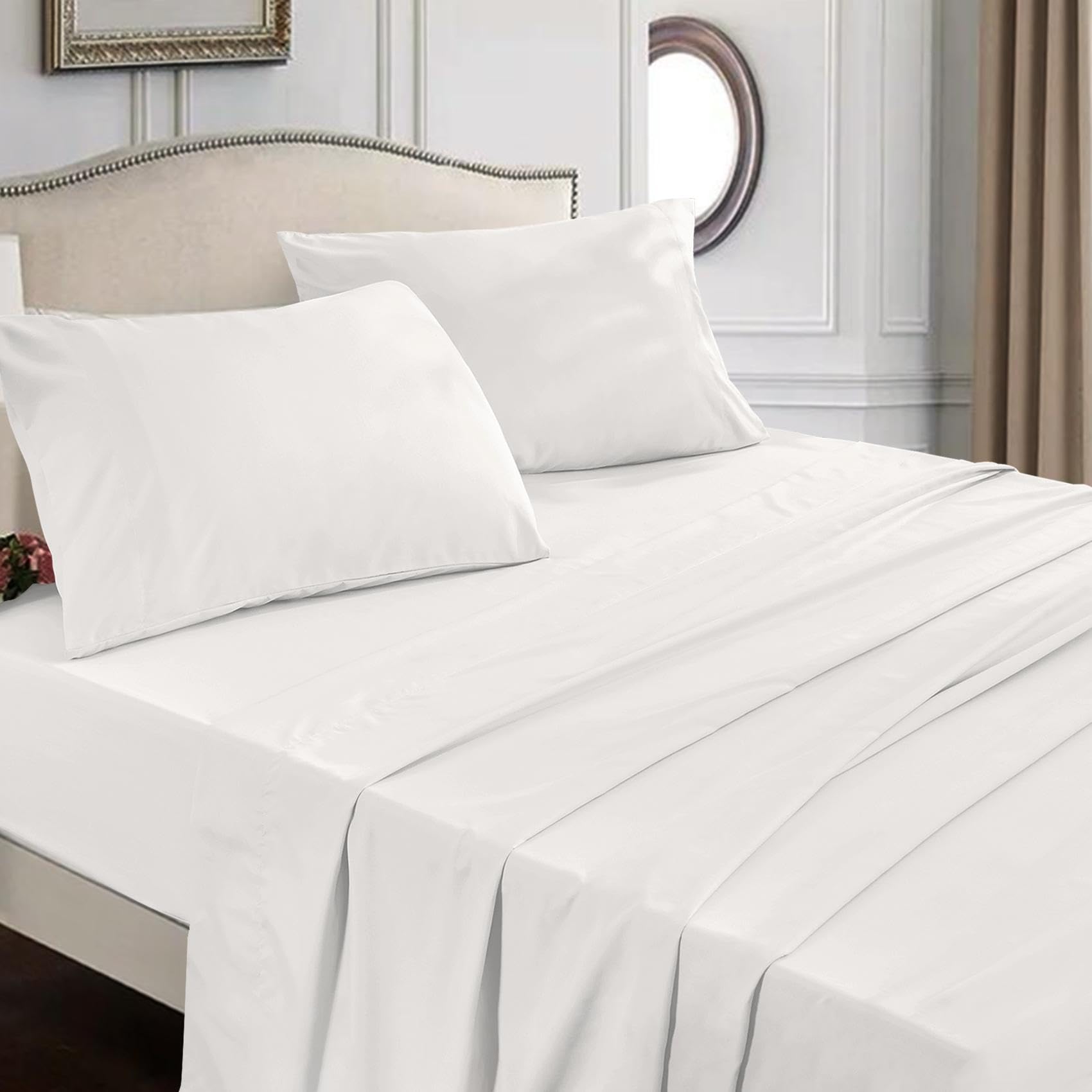 HUXMEYSON Full Size Sheets Set, 4-Piece Hotel Luxury Bed Sheets & Pillowcases, Ultra Soft & Breathable Sheets, Deep Pockets 16" Wrinkle Proof Bedding Sheets, Anti-fading, Machine Washable, White