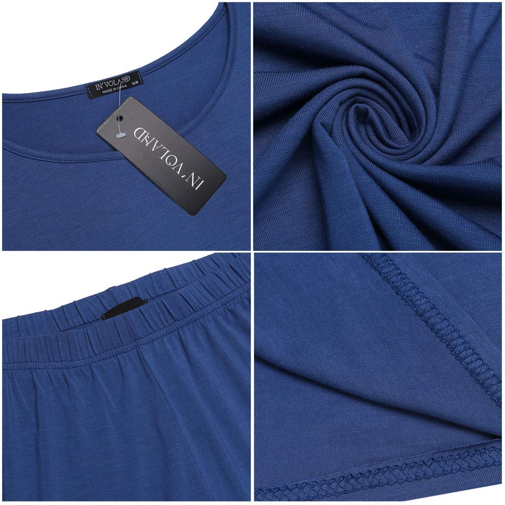 IN'VOLAND Women?s Plus Size Thermal Long Johns Sets 2 Pcs Underwear Top & Bottom Pajamas, Navy, 16 Plus
