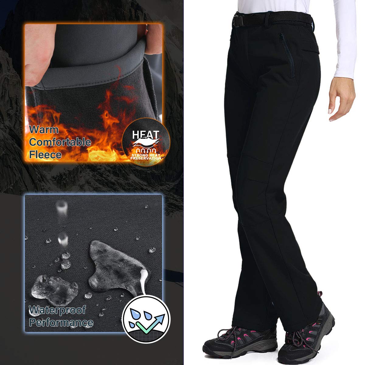 Jessie Kidden Women's Waterproof Pants Hiking Ski Snow Fish Fleece Lined Insulated Outdoor Golf Travel Pant (801F Black 6)