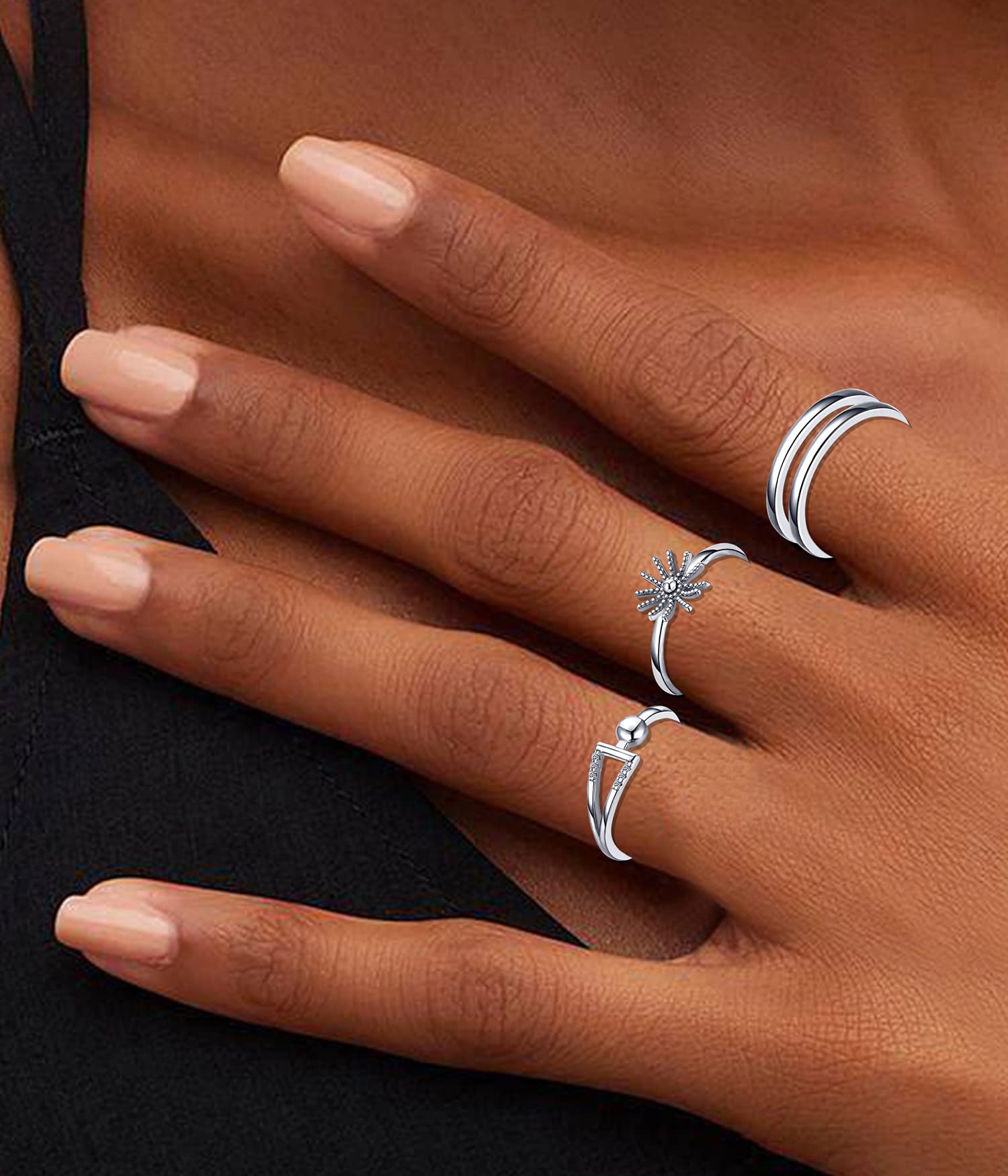 KELAIEN 16PCS Adjustable Open Rings for Women 14K Simple Cut Gold Silver Stacking Rings Pack for Teen Girls Knot Star Heart Butterfly Stackable Thumb Knuckle Rings Set