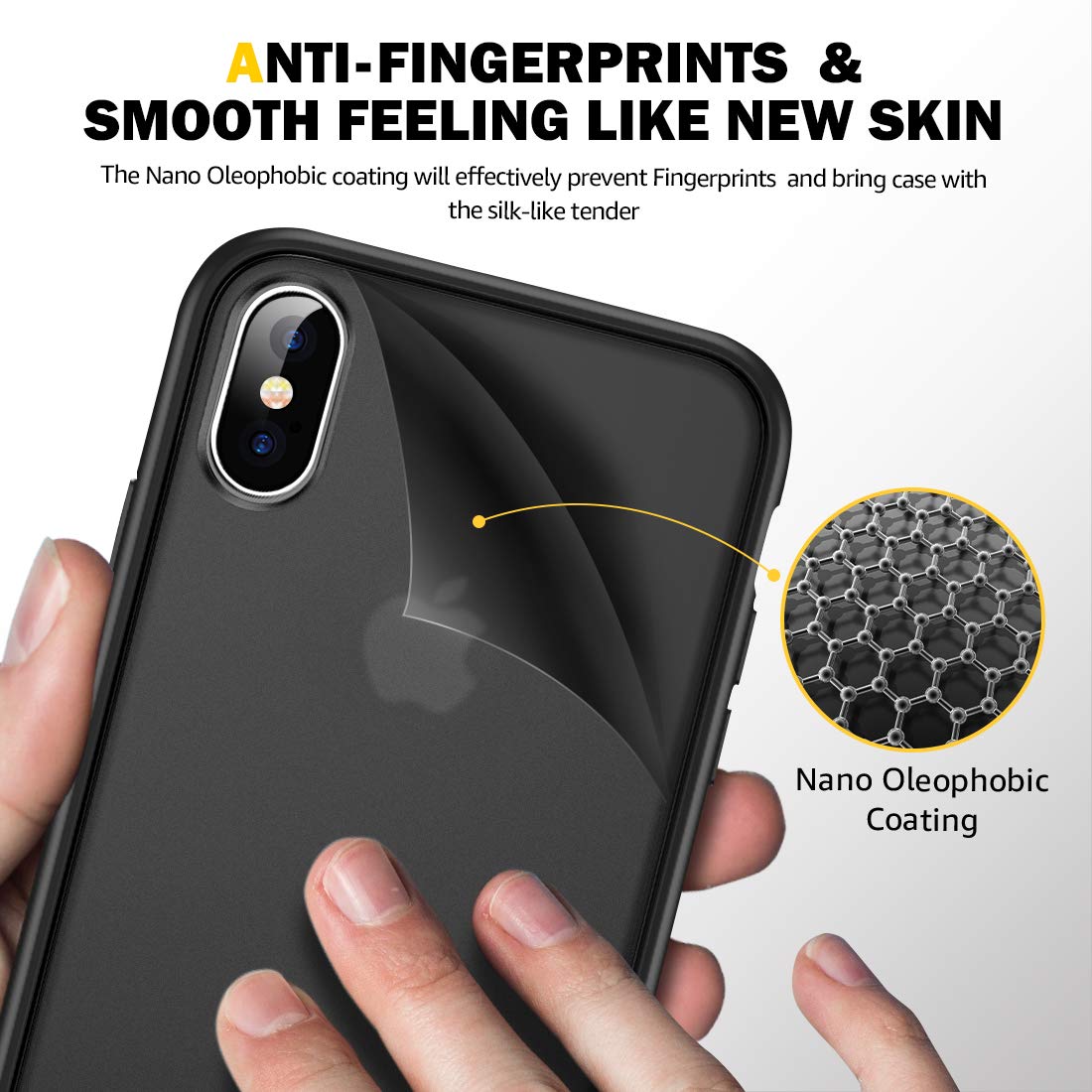 Humixx Shockproof Series for iPhone Xs Max Case Cover [ Military Grade Drop Tested ] [Upgraded Nano Materials] Translucent Matte Case with Soft Edges, Slim Fit and Anti-Drop Protection Case - Black