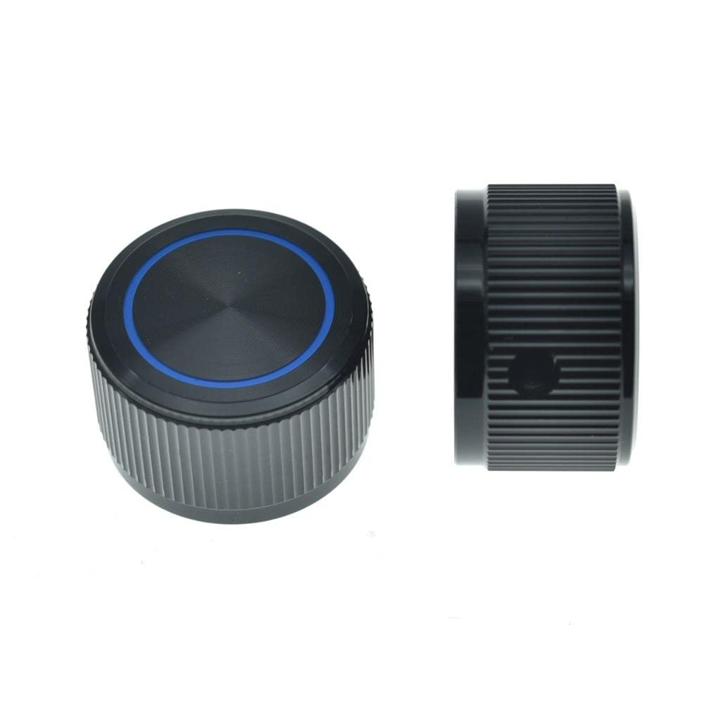 KAISH 2pcs 63/64"(25mm) Diam. Aluminium Potentiometer Knobs 1/4" Universal Metal Pot Control Knobs with Blue Circle for Guitar/Bass/AMPS Amplifier/Power Amplifier/Preamps/Audio Equipments Black