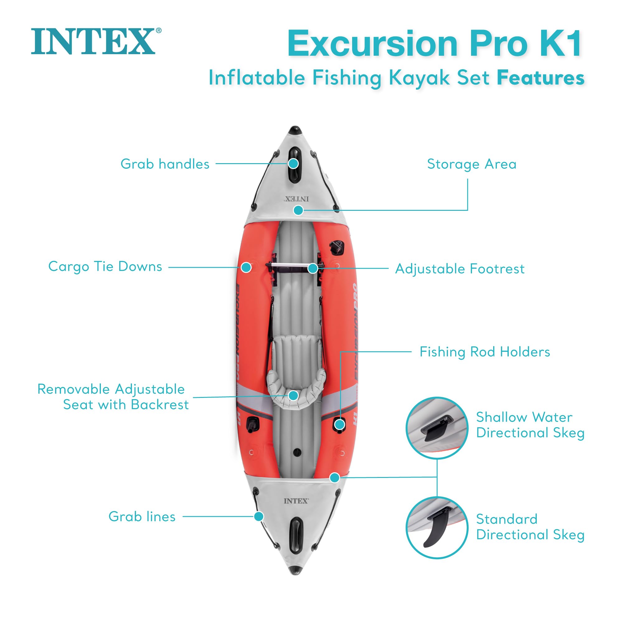 INTEX 68303EP Excursion Pro K1 Inflatable Kayak Set: Includes Deluxe 86in Kayak Paddles and High-Output Pump β SuperTough PVC β Adjustable Bucket Seat β 1-Person β 220lb Weight Capacity