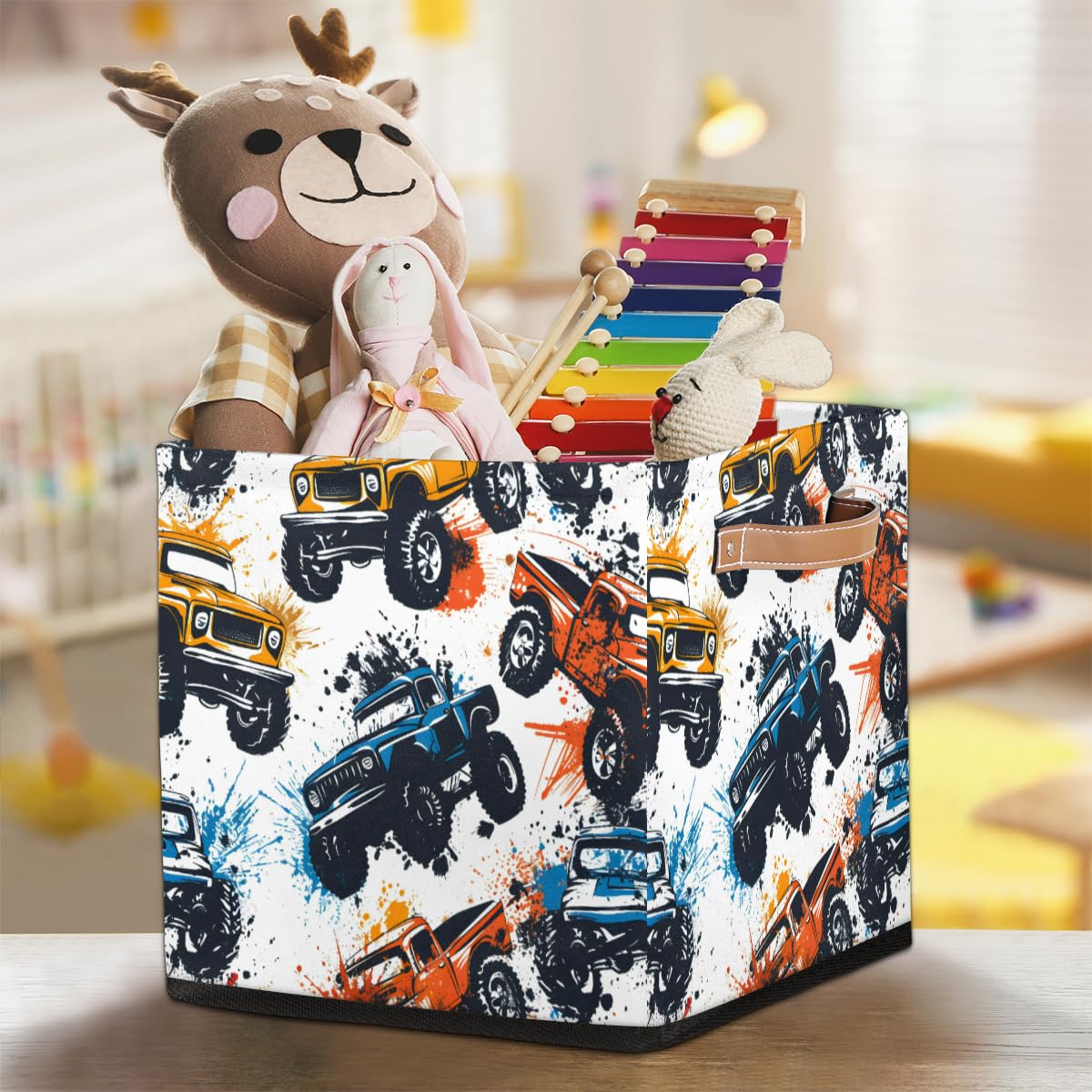 Tablerazzi Monster Truck Car Cube Storage Bin, 13 Inch Collapsible Fabric Storage Cube Bin, Foldable Cube Baskets for Shelf, Closet, Organizer