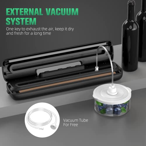 Vacuum Sealer Machine Food Vacuum Sealer Automatic Air Sealing System for Food Storage Dry and Wet Food Modes Compact Design 12.6 Inch with 15Pcs Seal Bags Starter Kit (Black)