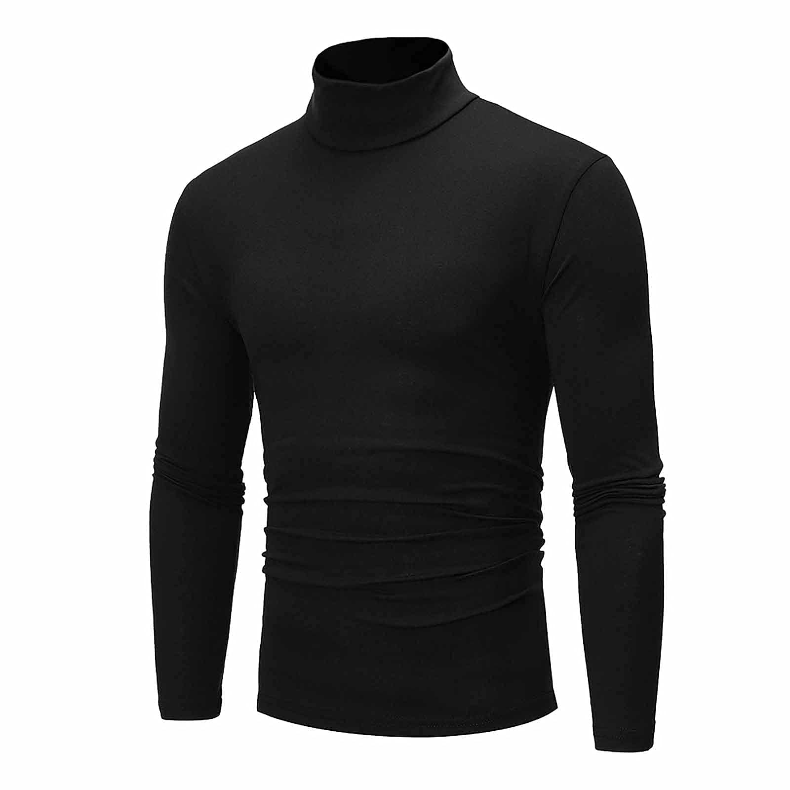 Men's Casual Lightweight Top Turtleneck T-Shirt Long Sleeve Underwear Winter Basic Pullover Slim Soft Comfy Stretch Shirts Blue